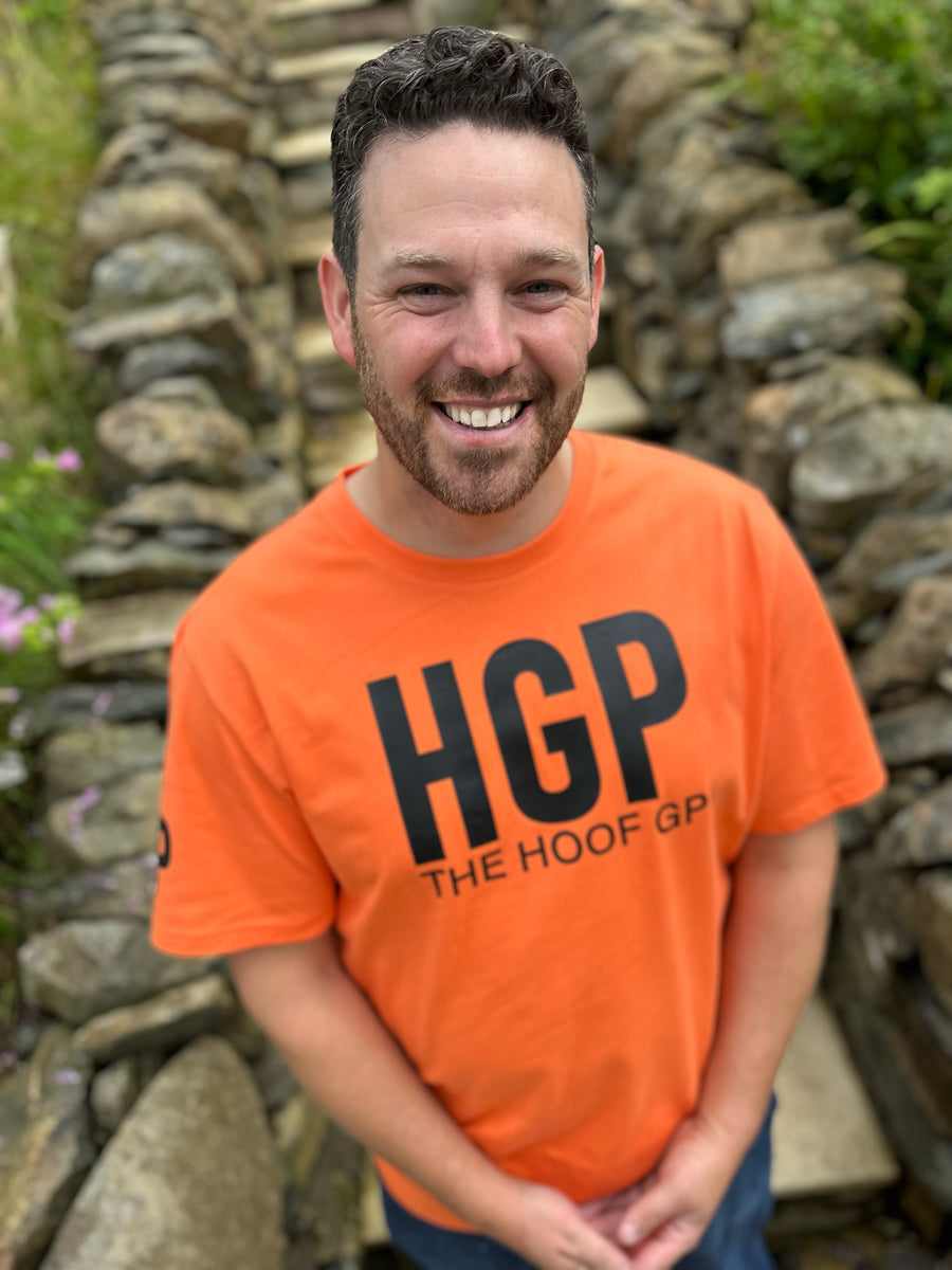 Adults Short Sleeve T-shirt, Orange with Black Logo – The Hoof GP Merch